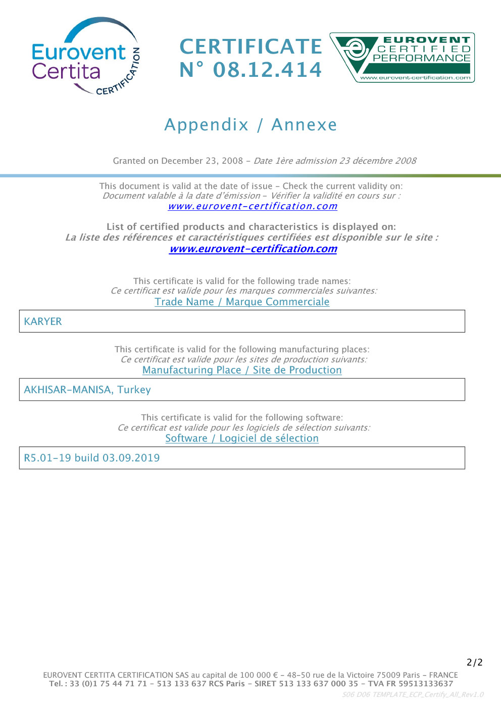 Karyer Heat Exchangers - Certificates